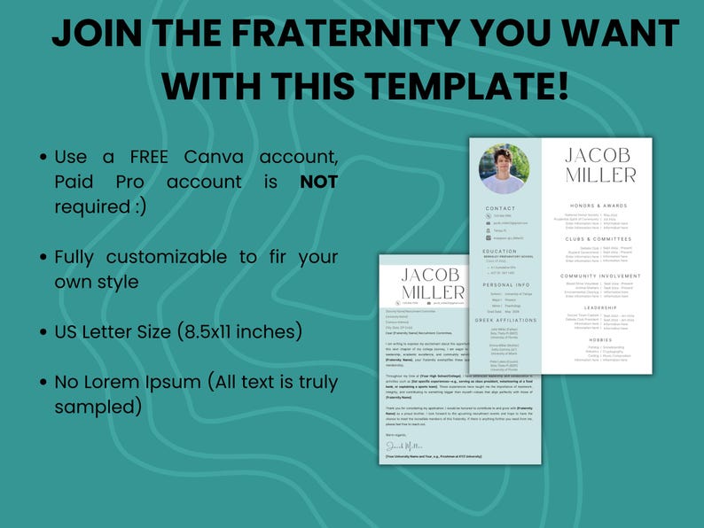 Fraternity Resume Template for Canva | 2025 Rush & Recruitment Resume ...