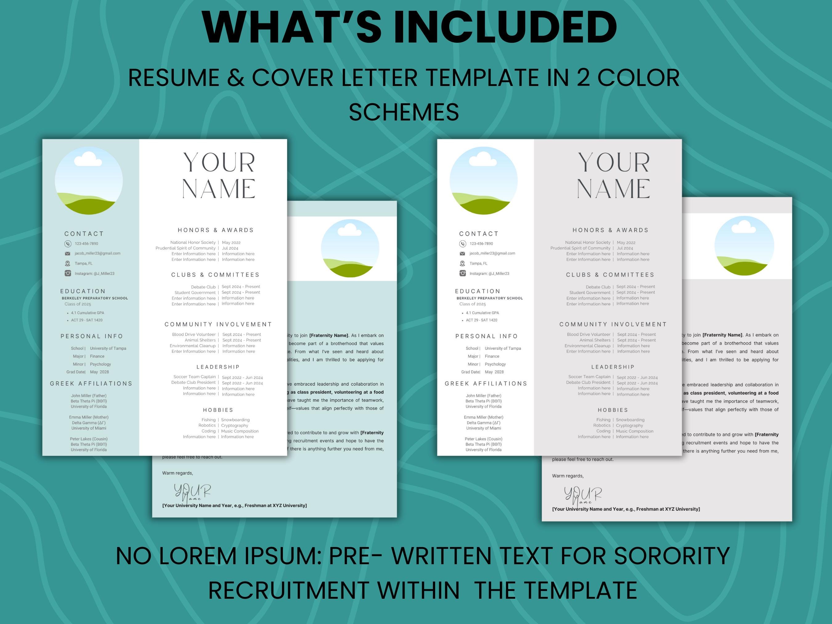 Fraternity Resume Template for Canva | 2025 Rush & Recruitment Resume ...