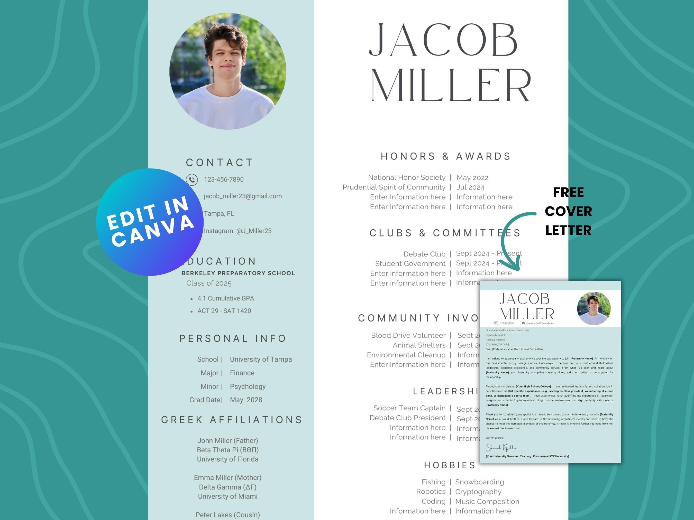 Fraternity Resume Template for Canva | 2025 Rush & Recruitment Resume ...
