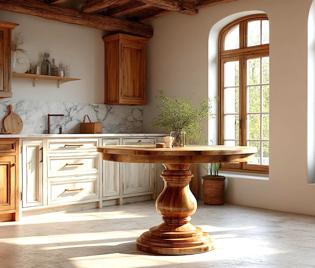 Solid Wood Pedestal Round Dining Table | Handcrafted Rustic Farmhouse ...