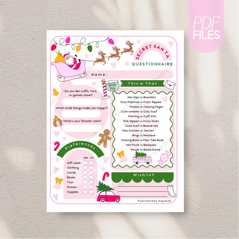 Santa Digital Worksheet - Etsy