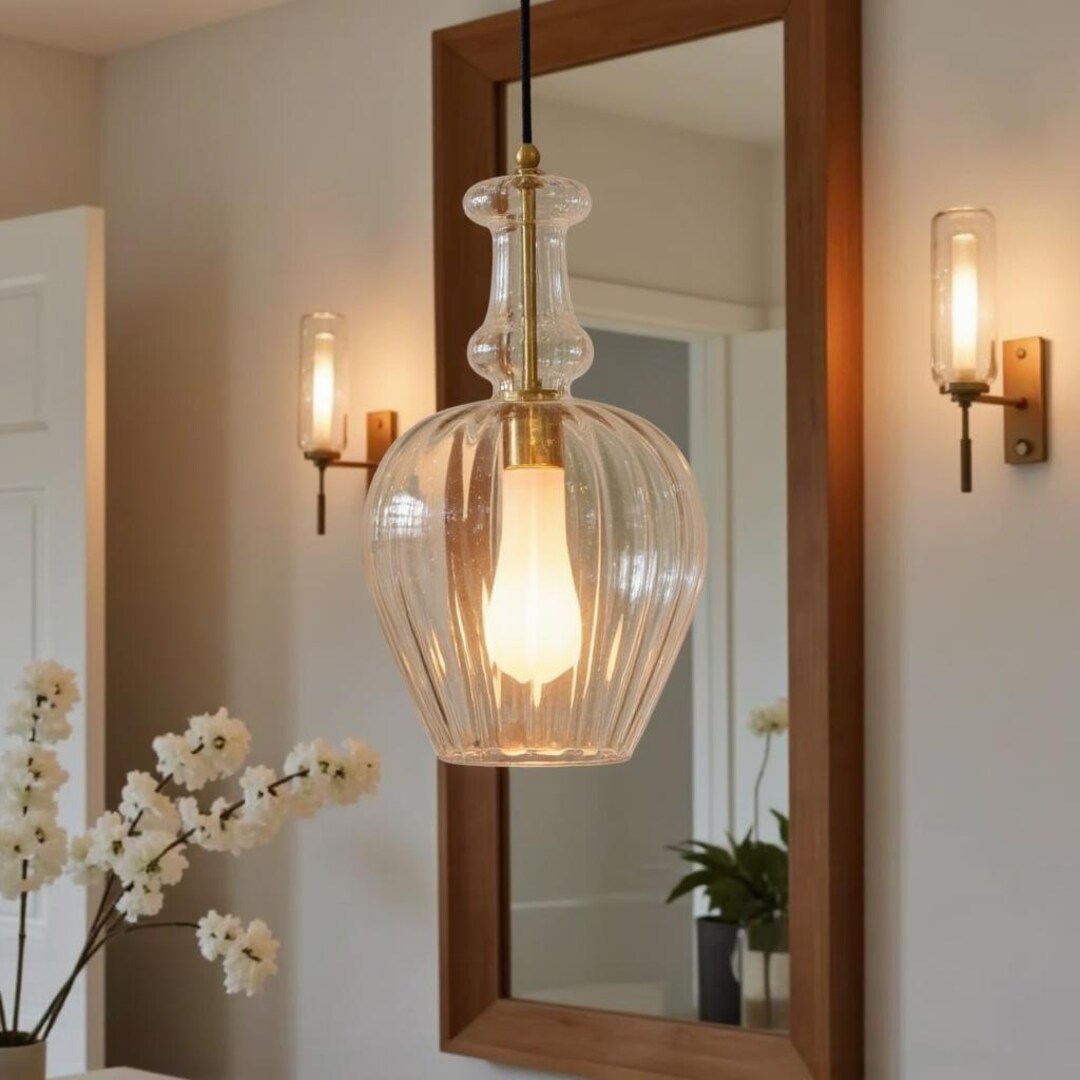 Hand Blown Clear Glass Pendant Lighting Modern Sculptural Hanging Lamp ...
