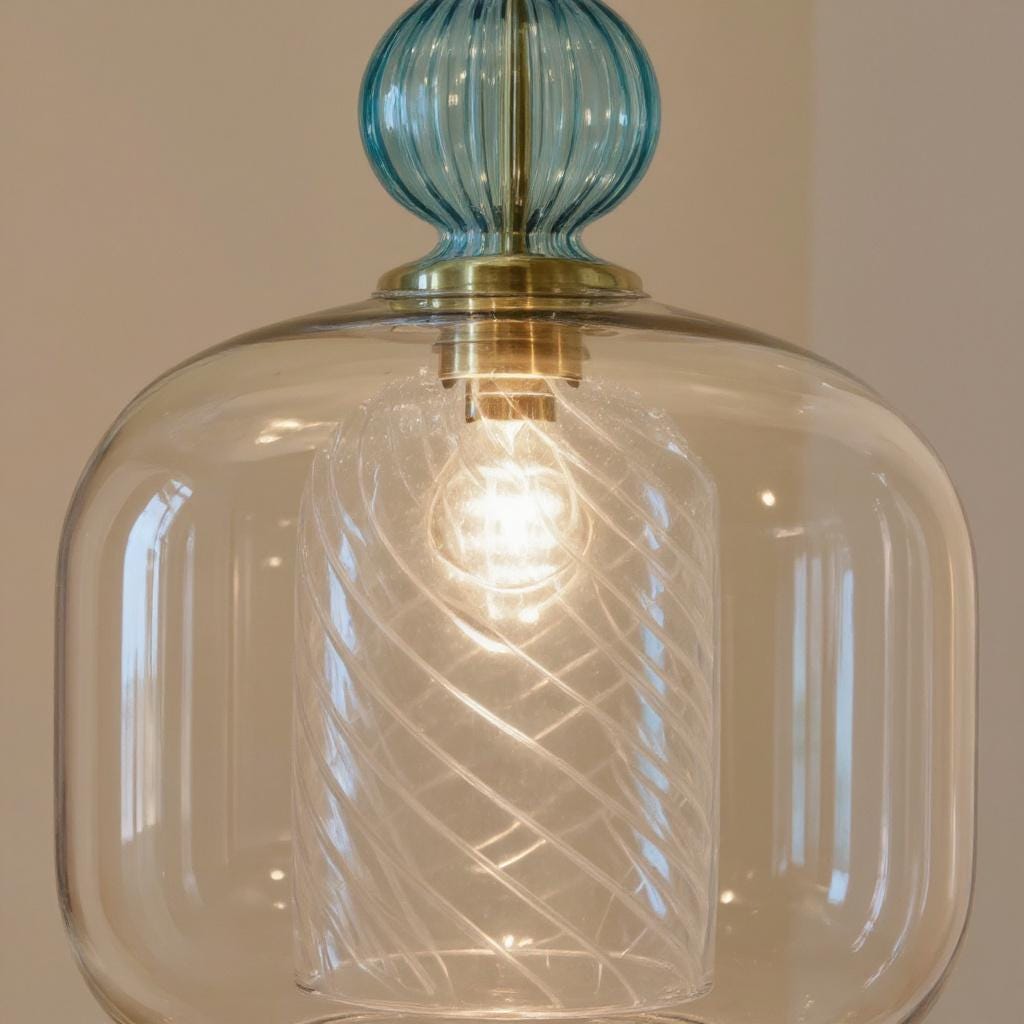 Hand Blown Double Layer Glass Pendant Lamp Clear Inner Ceiling Fixture ...