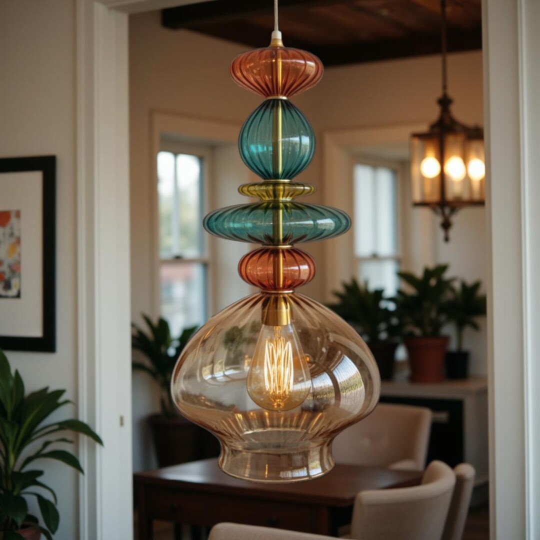 Hand Blown Glass Pendant Lighting: Handmade Ceiling Lamp Customizable ...