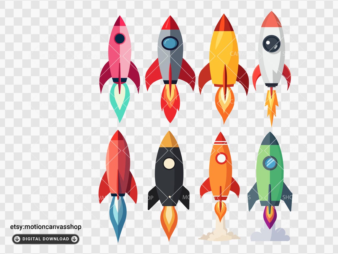 Cartoon Rocket Ship Clipart SVG PNG AI | Space Rocket Bundle for Kids ...