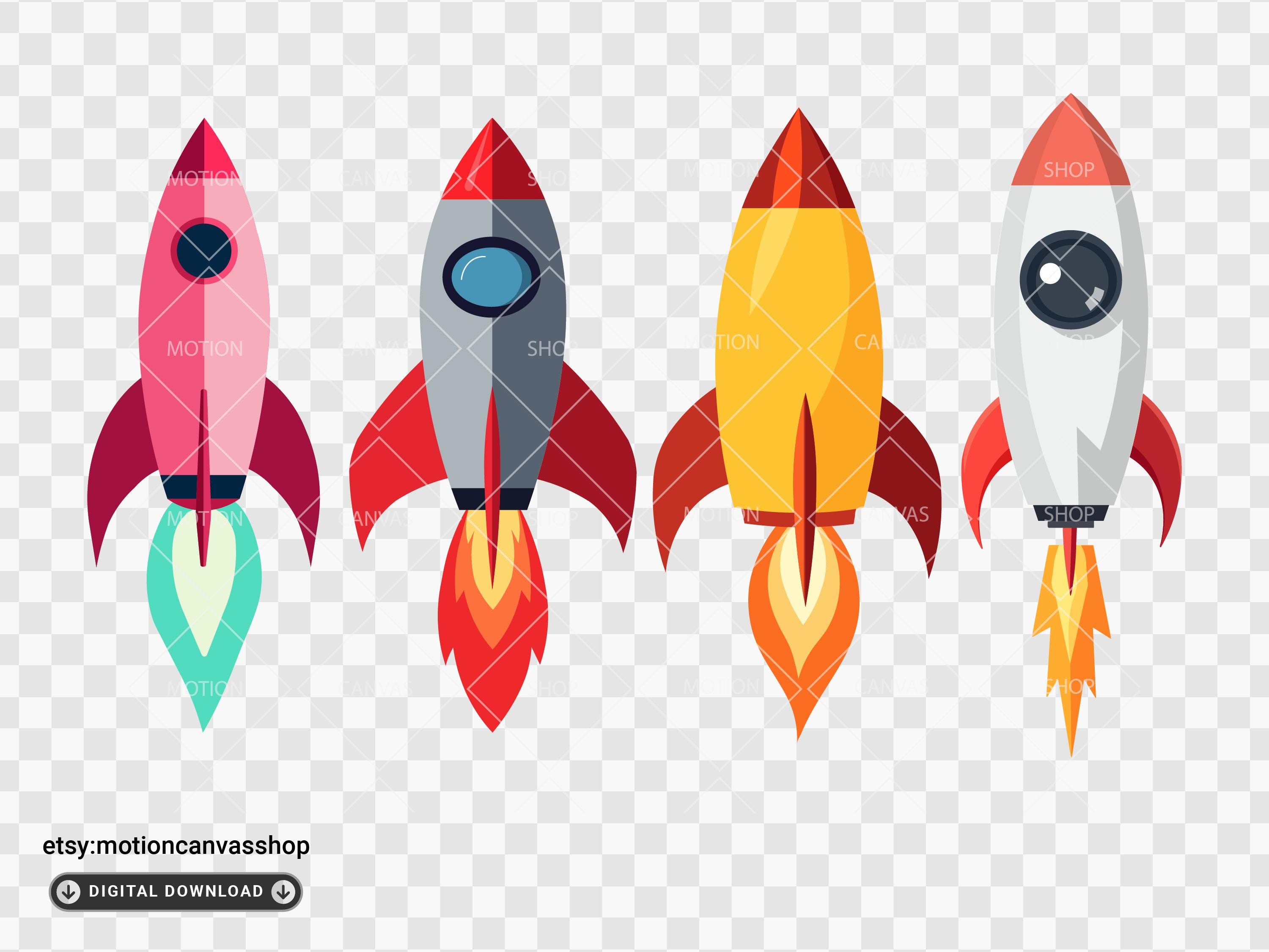 Cartoon Rocket Ship Clipart Bundle: Space Crafts, Stickers (SVG, PNG ...