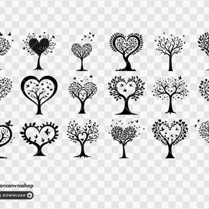 Heart Tree Clipart: Love Tree Silhouette SVG PNG AI (36 Designs) - Etsy