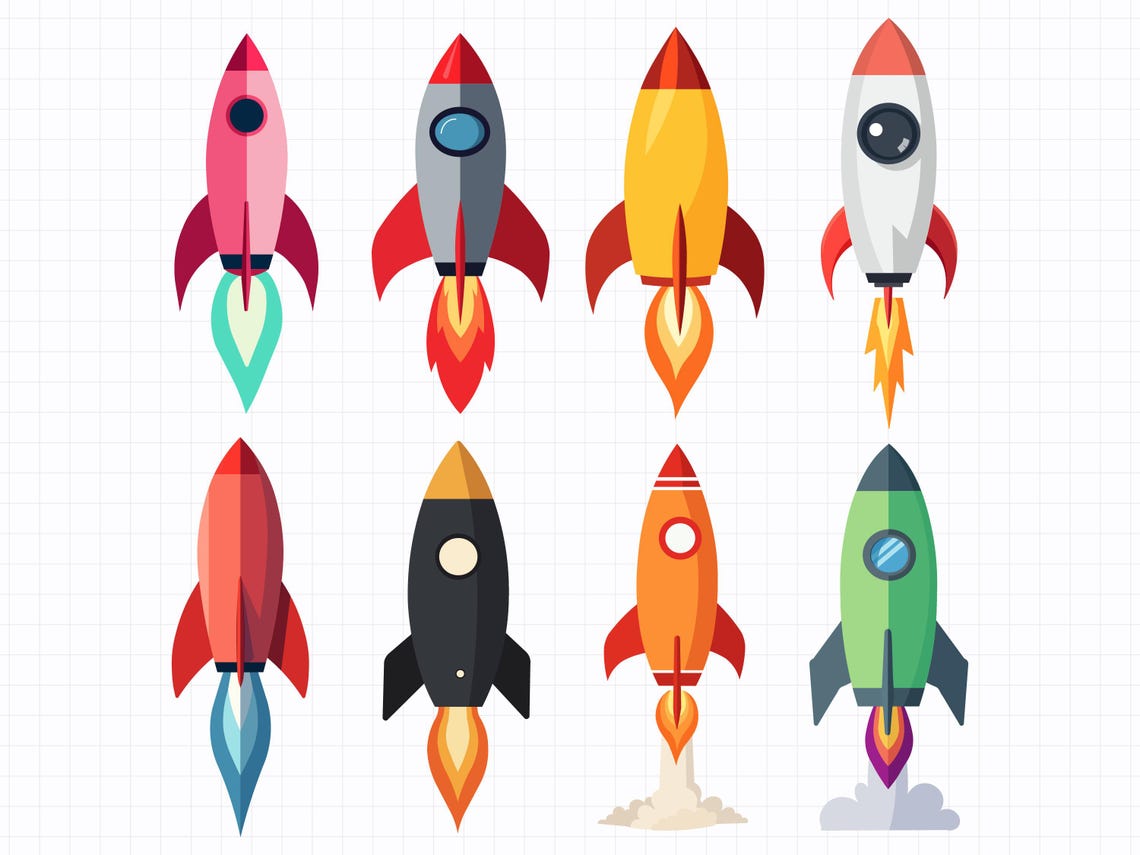 Cartoon Rocket Ship Clipart SVG PNG AI | Space Rocket Bundle for Kids ...