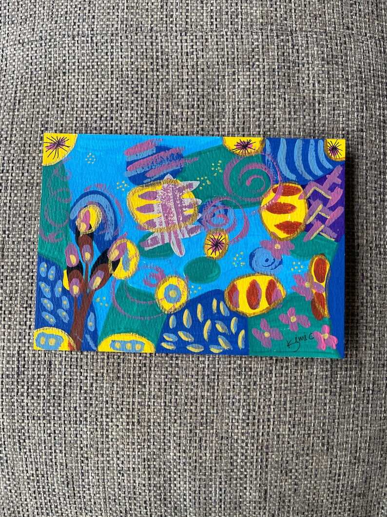 Original Hand-painted A5 Art Card – Colourful Abstract Botanical Design ...