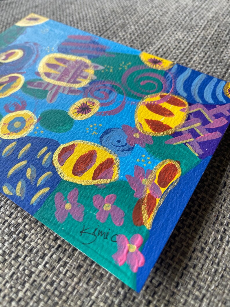 Original Hand-painted A5 Art Card – Colourful Abstract Botanical Design ...