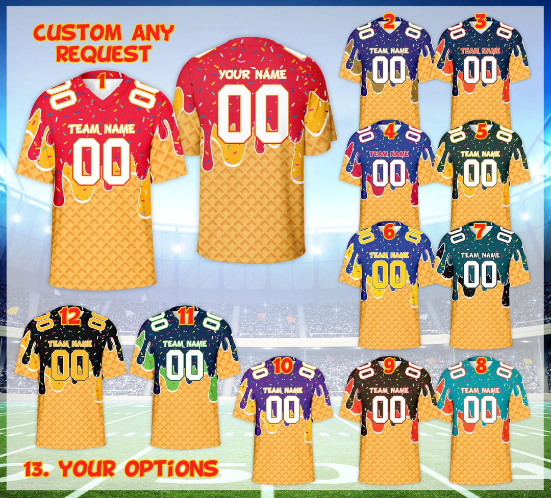 Personalized Color Ice Cream Drip Football Jersey, Custom Name Number ...