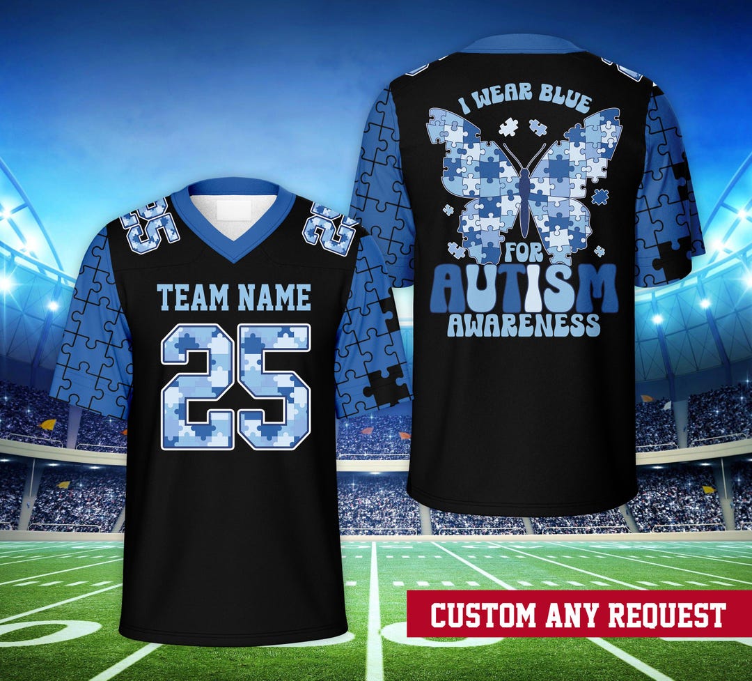 Personalized I Wear Blue for Autism Awareness Football Jersey, Custom ...