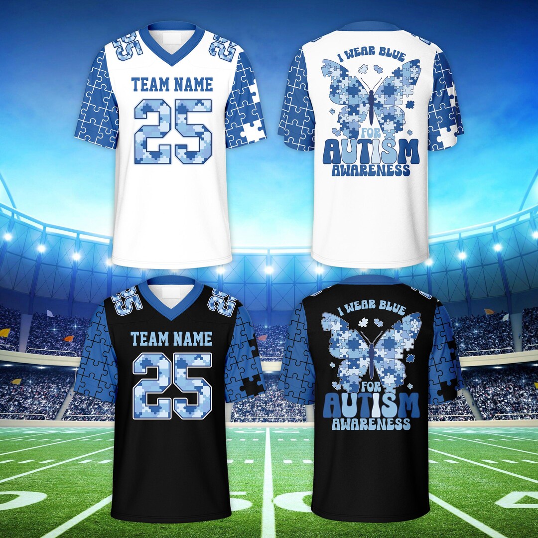 Personalized I Wear Blue for Autism Awareness Football Jersey, Custom ...