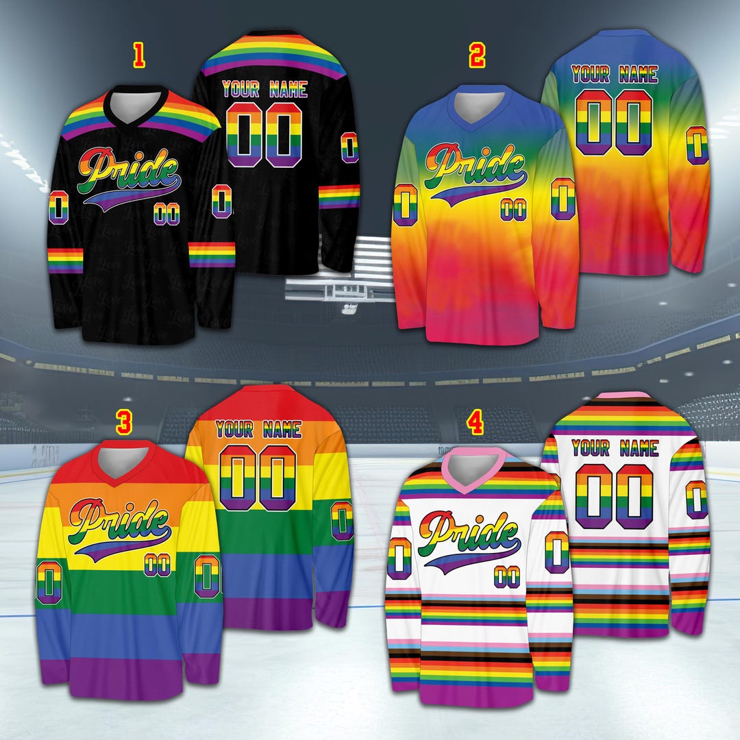 Personalized Name Number LGBTQ Hockey Jersey, Custom Rainbow Pride ...