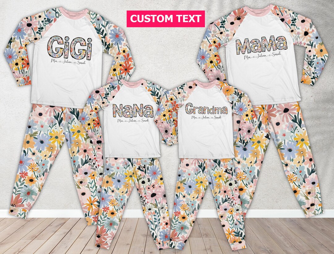 Personalized Spring Floral Mama Pajama Set With Kids' Names, Custom ...