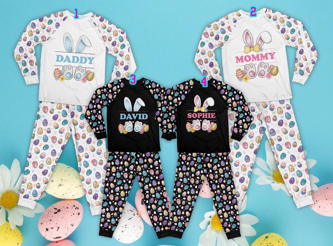 Personalized Happy Easter Pajama Sets, Custom Name Easter Eggs Bunny ...