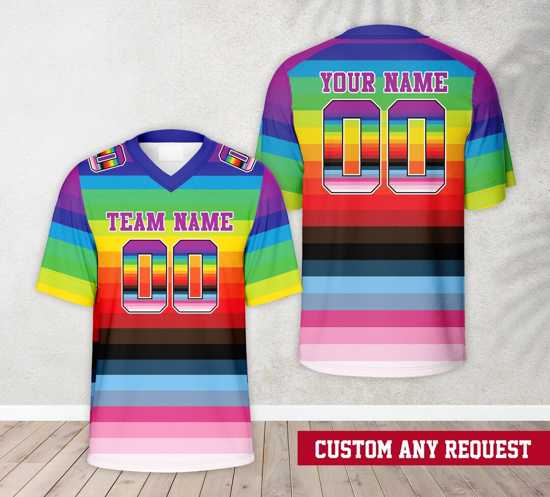 Personalized Name Number LGBTQ Football Jersey, Custom Rainbow Pride ...