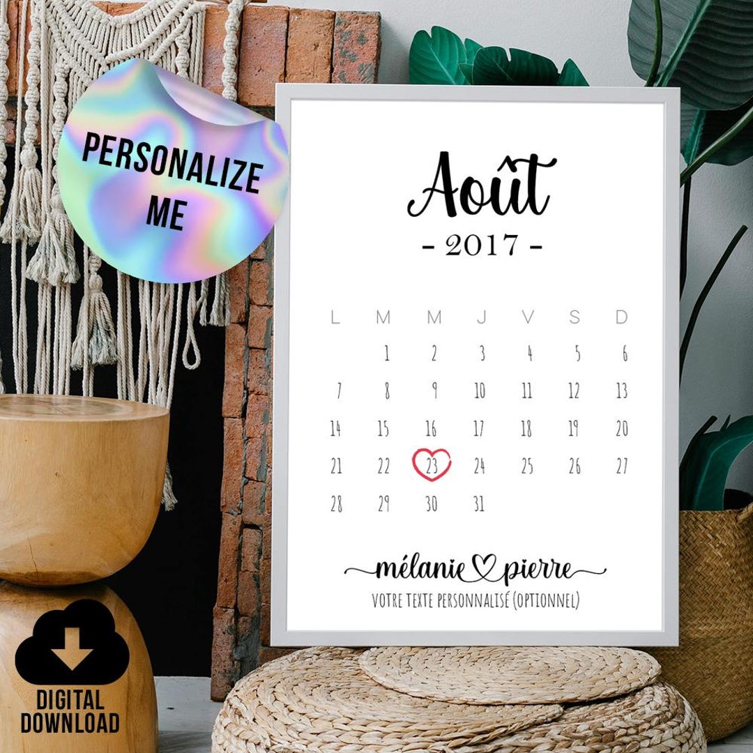 Customizable Couple Calendar Poster, Couple Poster, Valentine's Day ...