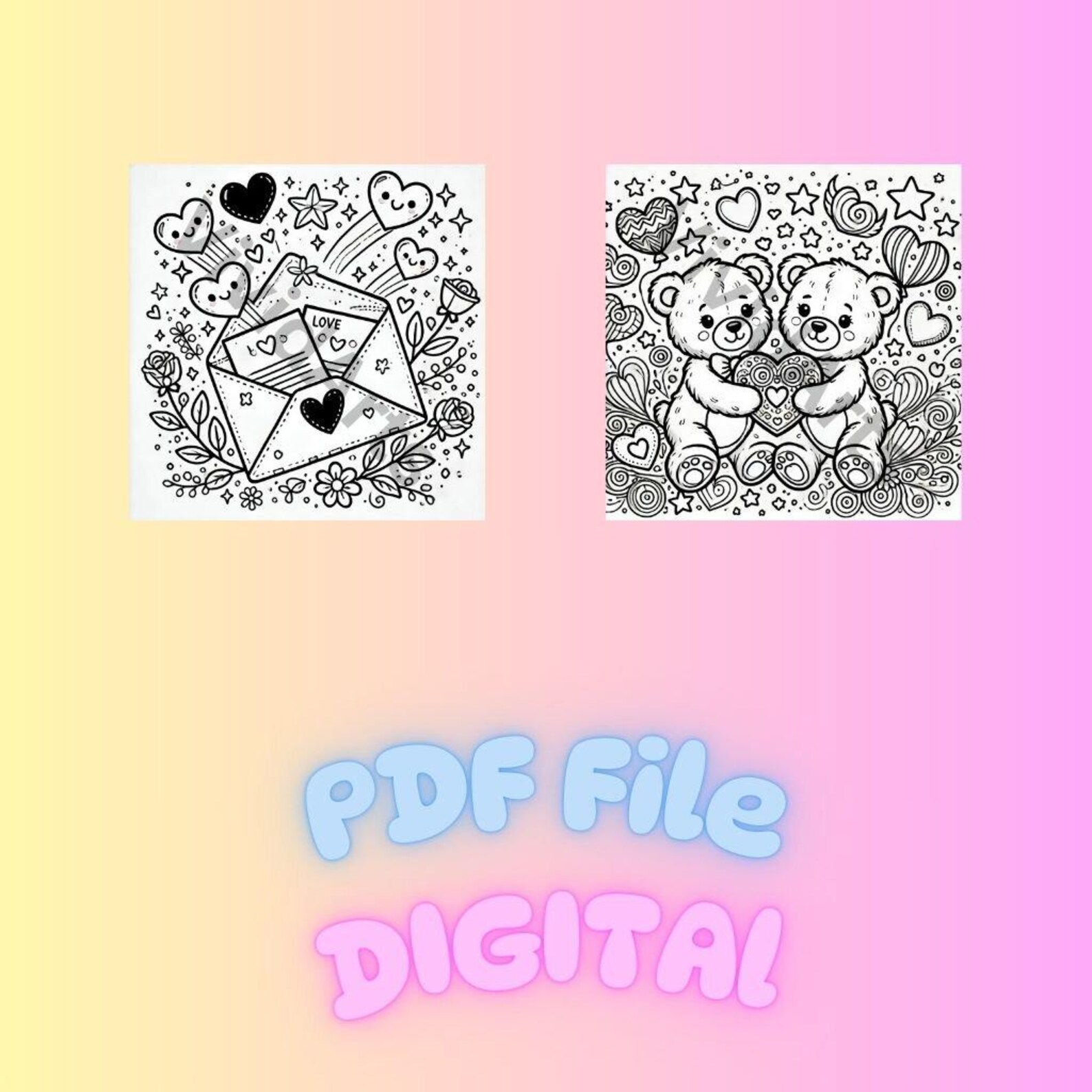 10 Valentine Themed Coloring Pages - Etsy