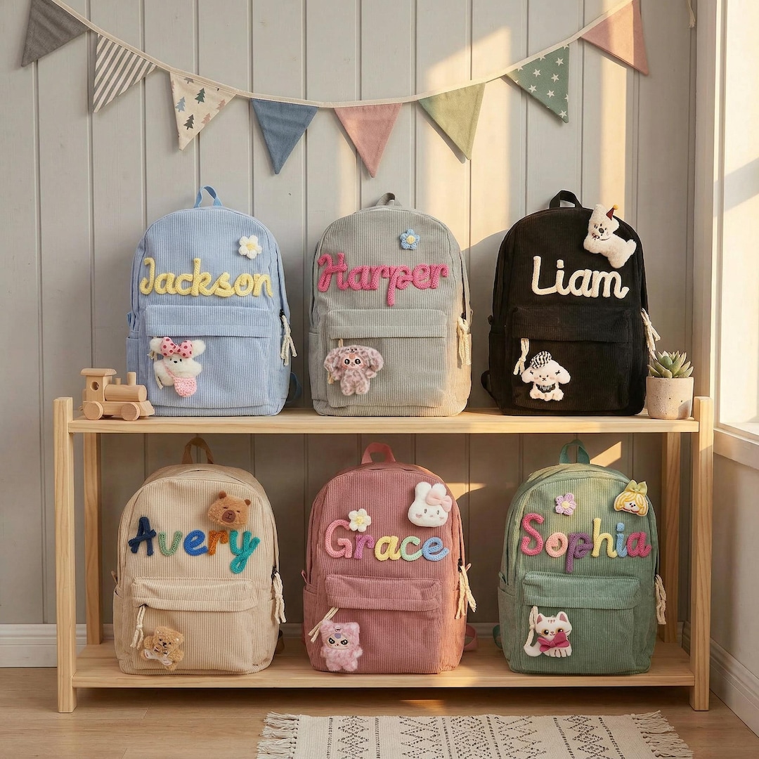 Personalized Kids Backpack, Custom Name Toddler Backpack, Corduroy ...