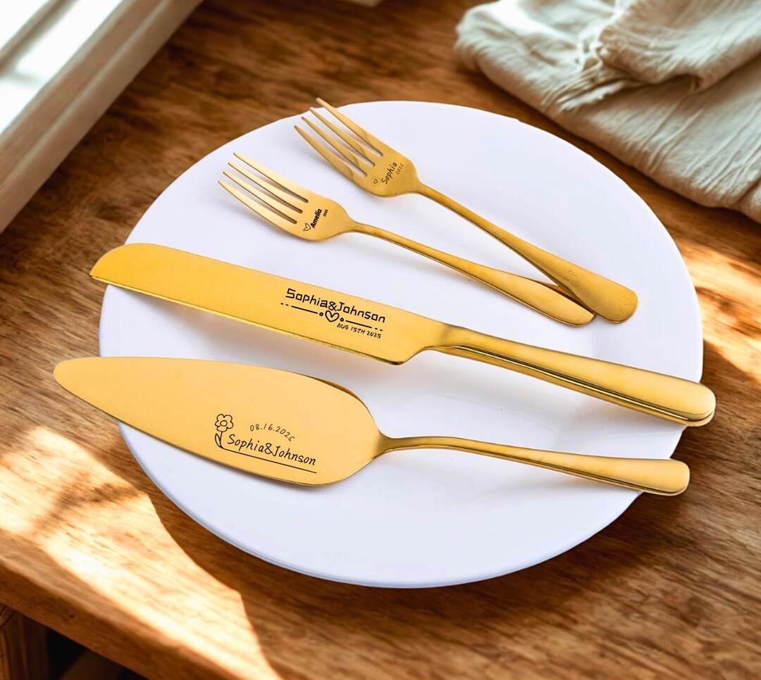 Set of 4 Custom Wedding Cutlery Set,personalized Wedding Cake Set ...