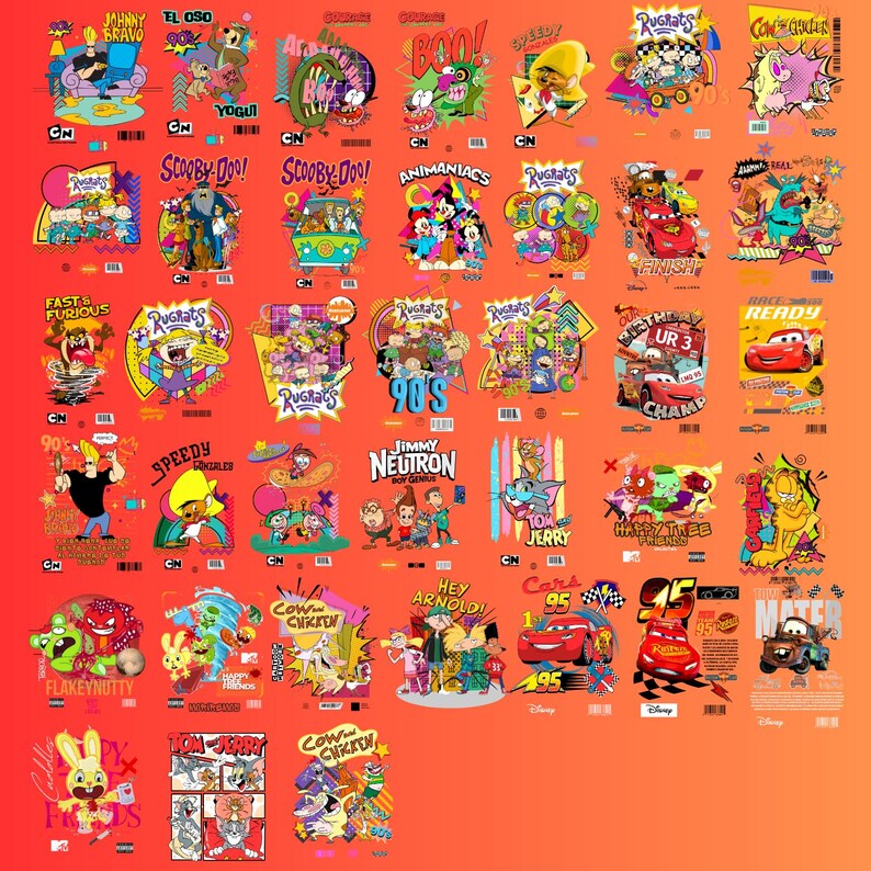 Clip art Retro Designs of Iconic 90s Cartoons! Bundle x78 Classic TV ...