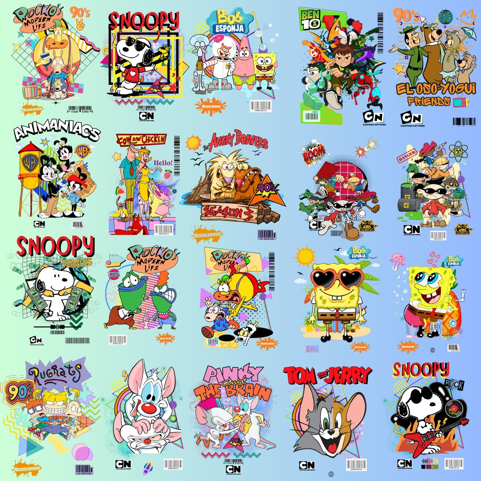 Clip Art Retro Designs of Iconic 90s Cartoons! Bundle X78 Classic TV ...