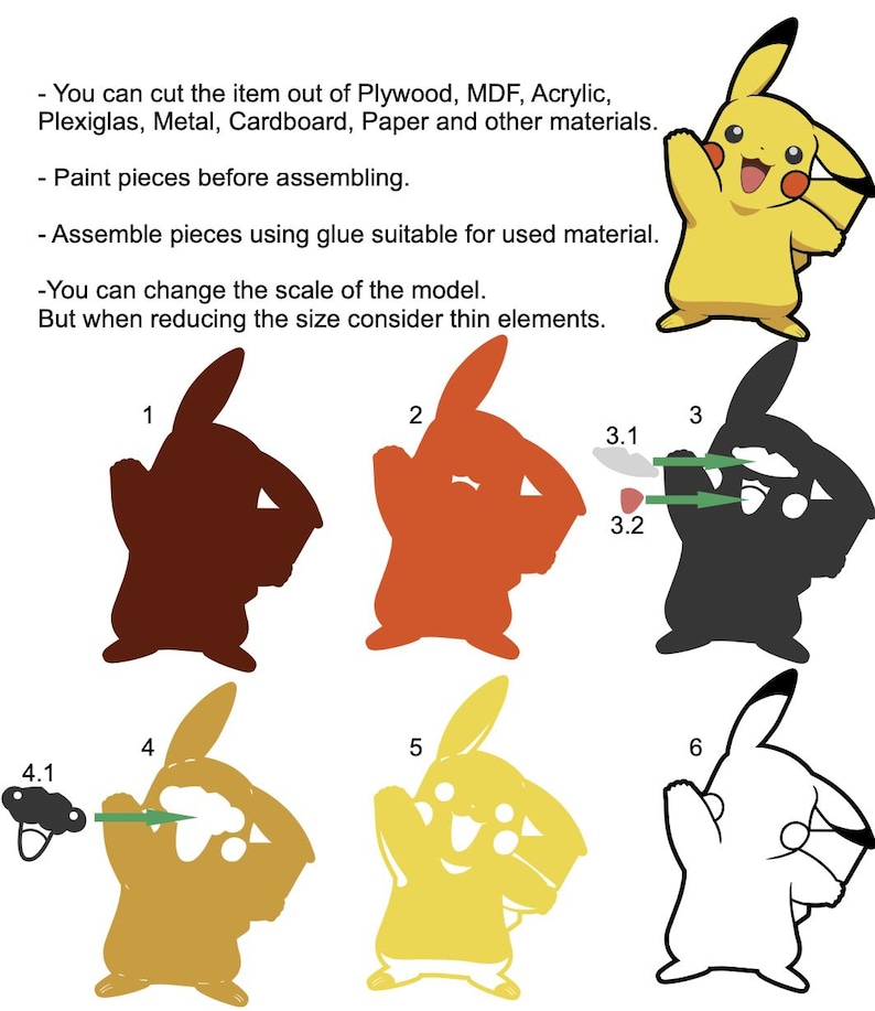 Pikachu Multilayer SVG Layered Design, Anime Character Plywood Cutting ...
