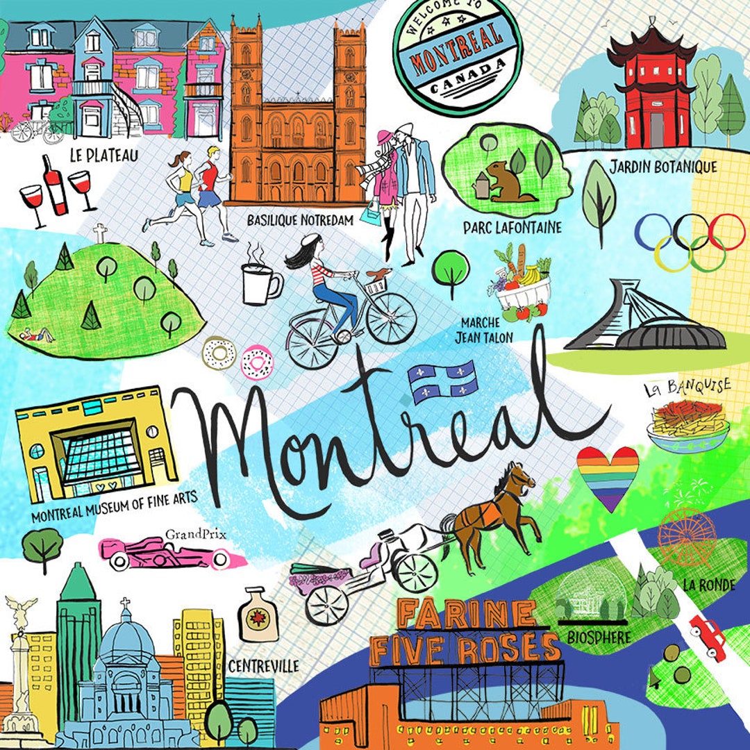 Montreal. Canada Wall Art, Print, Icons, Modern, Illustration, Global ...
