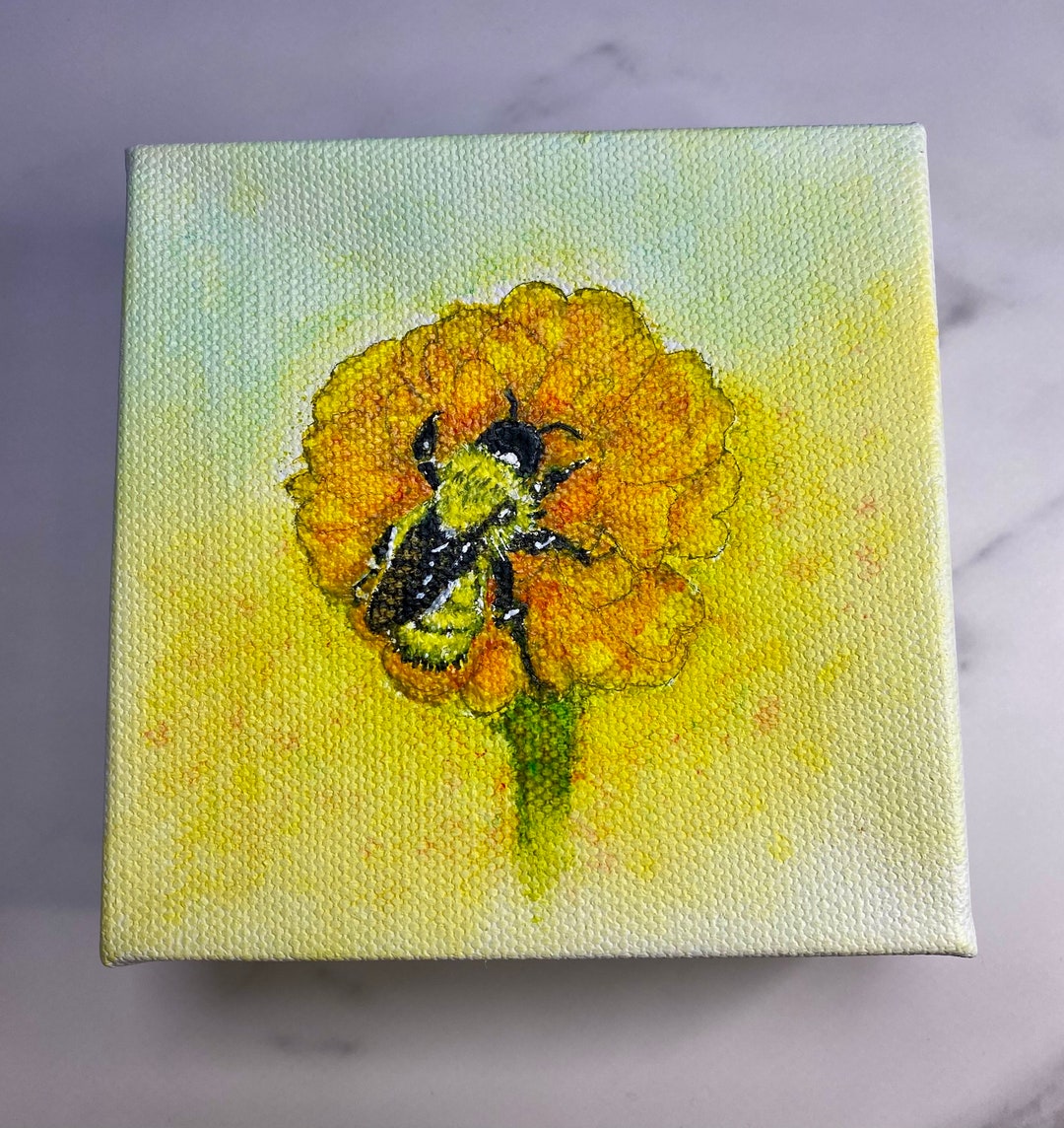 Bumblebee Original Painting, Original Watercolor, Small Canvas Art ...