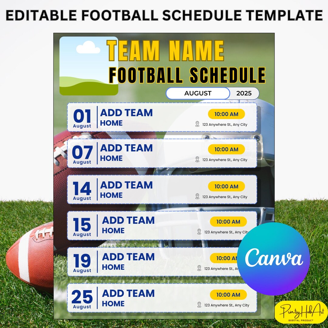 Editable Football Schedule Template | Canva Sports Planner | Game ...