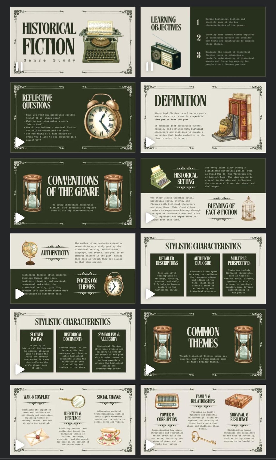 Powerpoint Template - Historical Fiction Genre Educational in Neutral ...