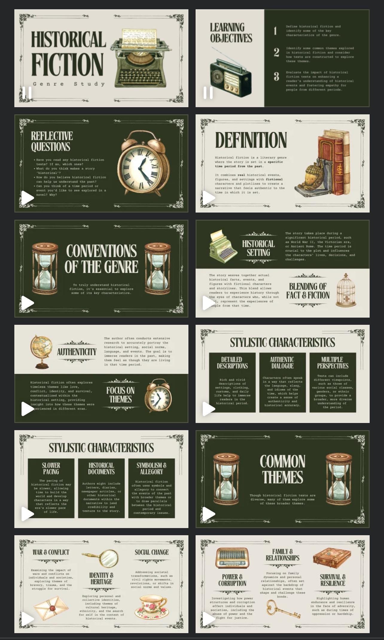 Powerpoint Template - Historical Fiction Genre Educational in Neutral ...