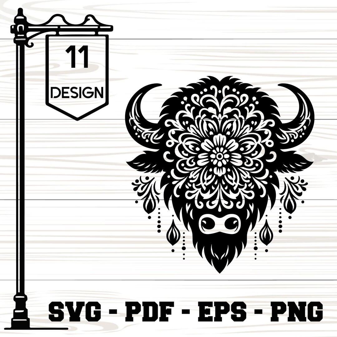 Bison Head SVG With Floral Filigree & Celtic Ornament | Western Animal ...
