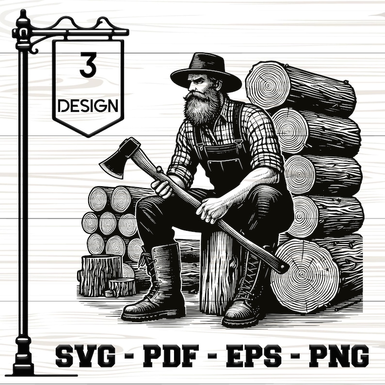 Lumberjack SVG, Engraving File for Laser Machines, Clipart for Cricut ...