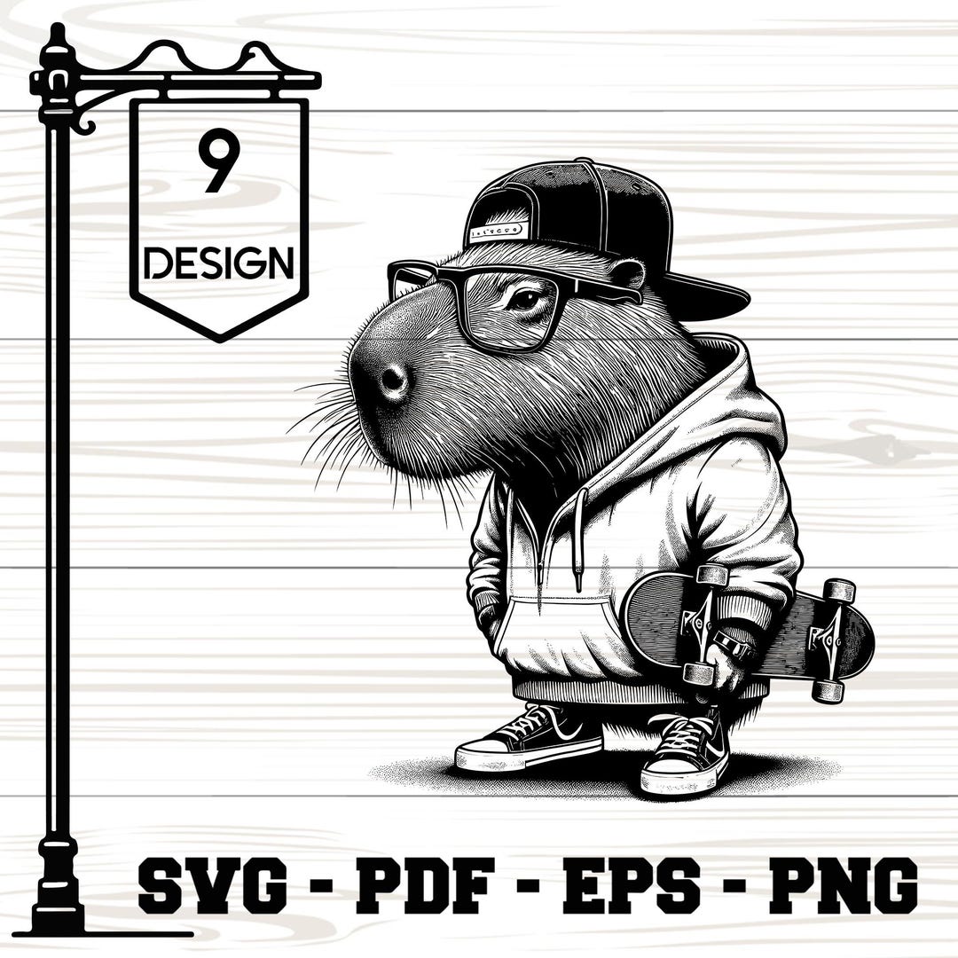 Skateboarding Capybara SVG, Animal Design Digital Download [43] - Etsy