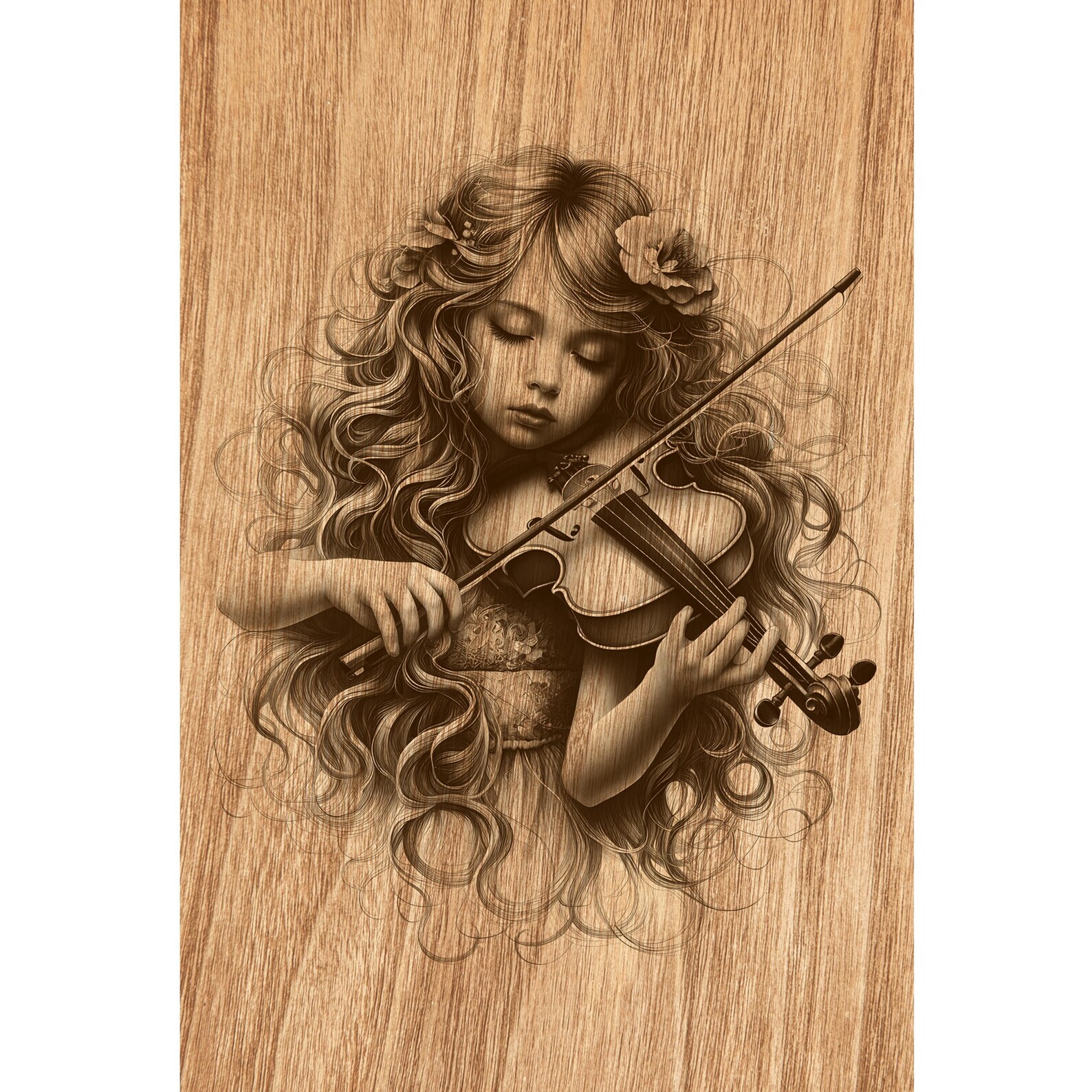 Girl Playing the Violin PNG JPEG | Realistic Engraving Art for Laser ...