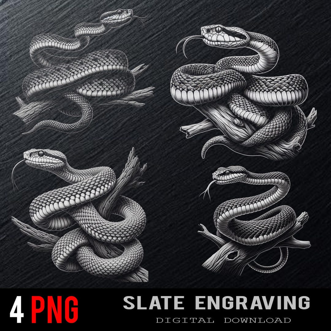 Snake Engraving PNG | Realistic Reptile Art for Black Slate | Digital ...