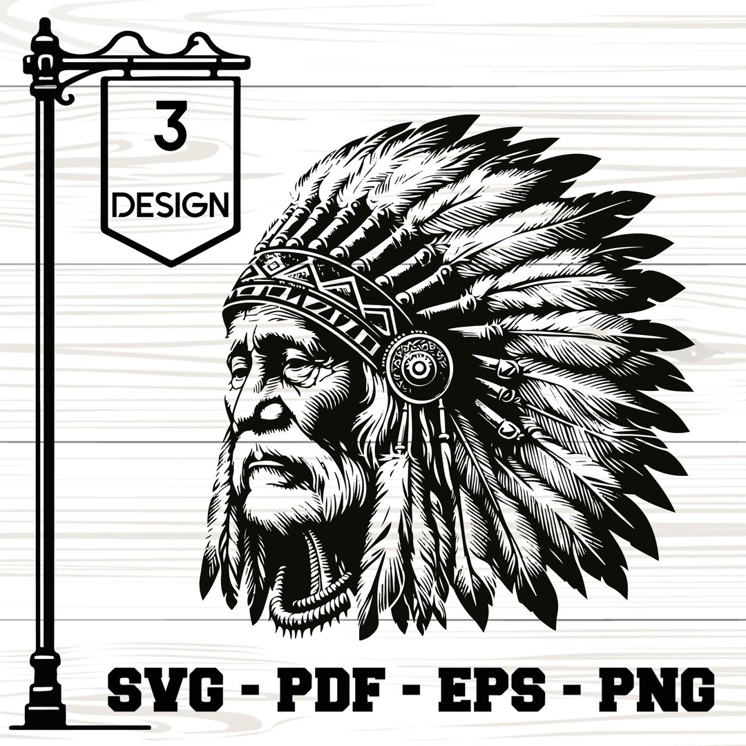 Native American Chief SVG | Tribal Warrior Head Clipart | Feather ...