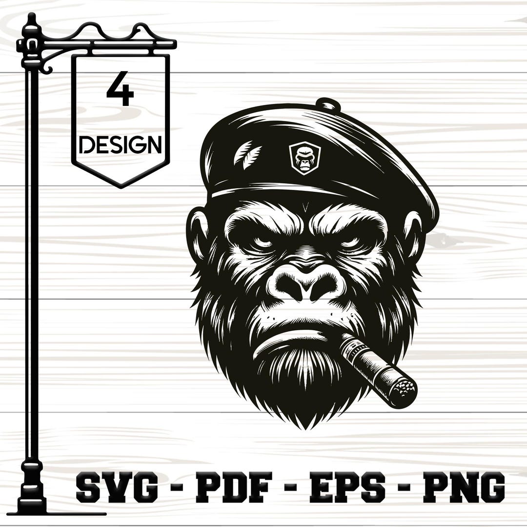 Smoking Gorilla SVG, Engraving File for Laser Machines, Clipart for ...