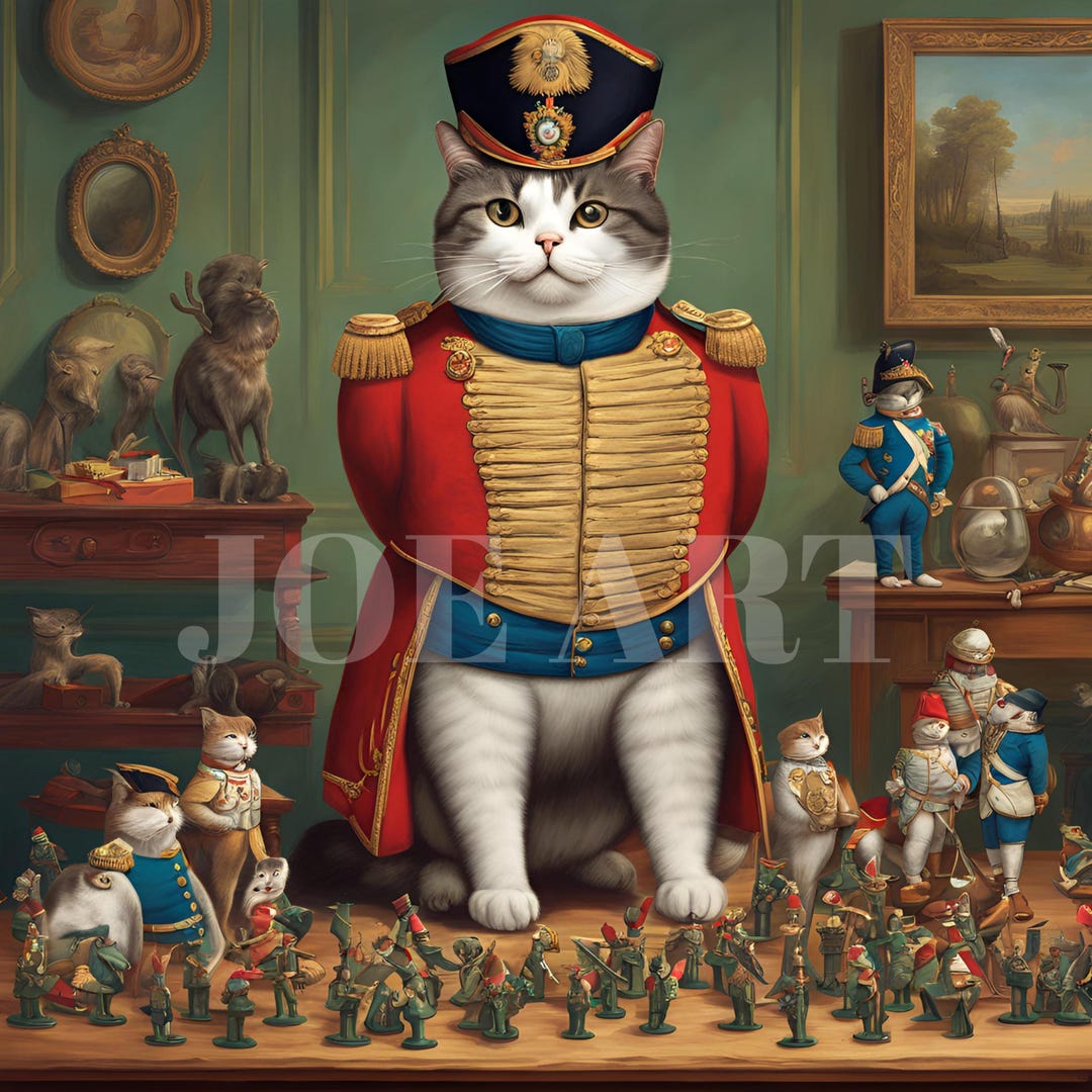 Napoleon Cat Commander,vintage Military Cat Portrait,funny Aristocratic ...