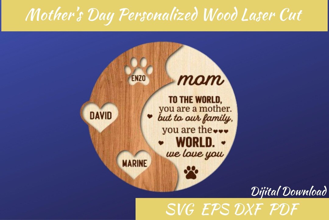 Mother’s Day Personalized Wood Sign SVG | Round Laser Cut Sign File ...