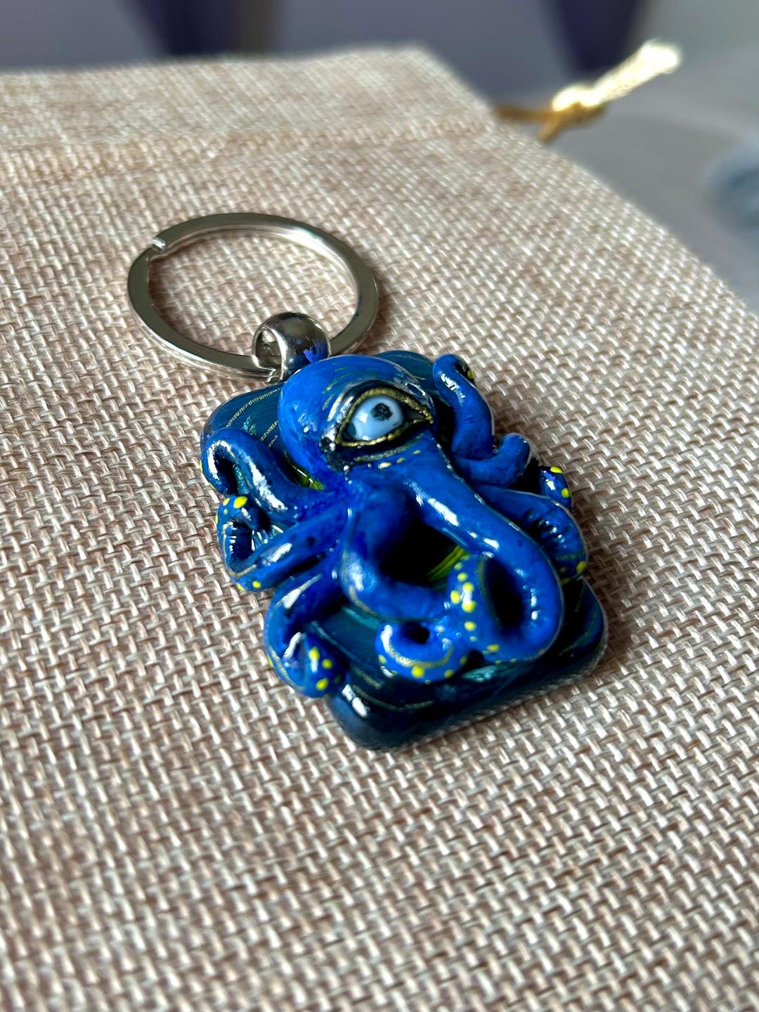 Handmade Octopus Keychain – Wooden & Air Dry Clay Sculpture – Mystic ...