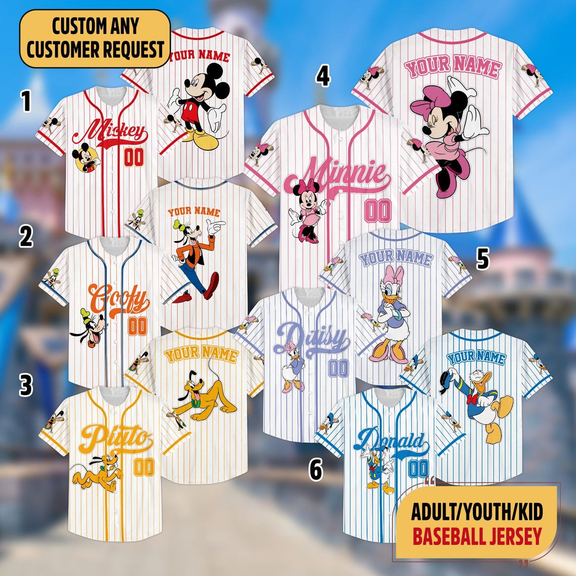 Personalized Mickey Mouse Baseball Jersey, Custom Kid Youth Adult ...