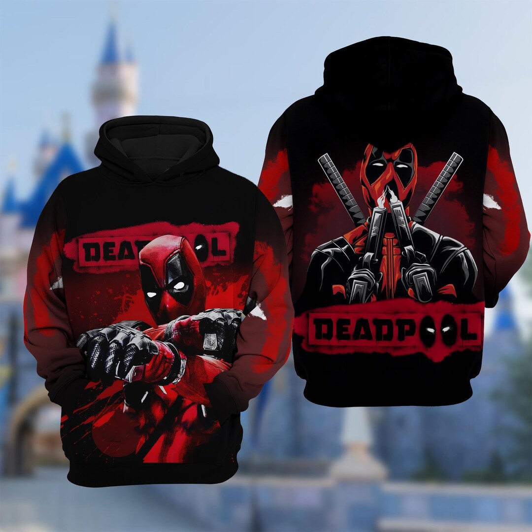 Superhero Deadpool Hoodie, Deadpool & Wolverine Movie 3D Adult T-shirt ...