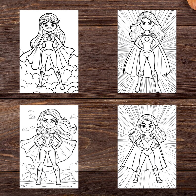 27 Girl Super Hero Kids Coloring Pages, Set of Super Hero Illustrations ...