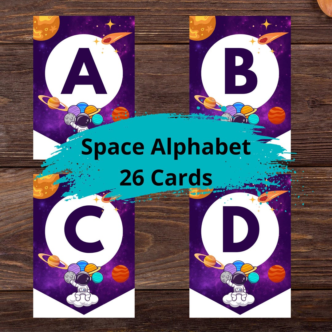 Alphabet Flash Cards, Boys ABC Space Flashcards, Montessori and Toddler ...