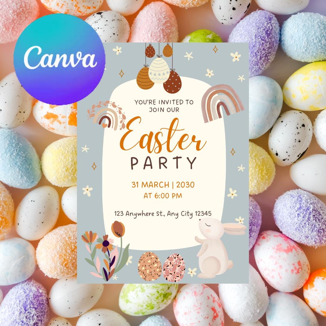 Editable Boho Easter Party Invitation, Printable Easter Party ...