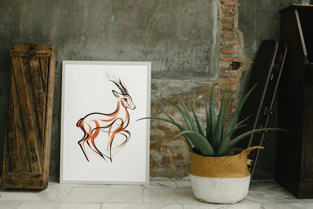 Springbok Line Art - Minimalist Antelope Print, Abstract Wildlife ...