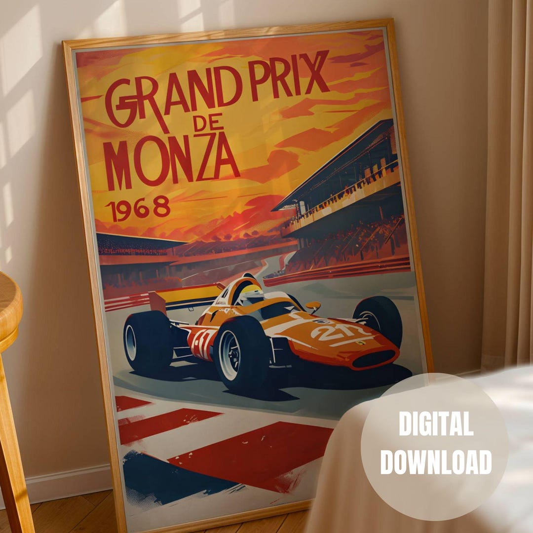 Vintage F1 Grand Prix Monza 1968 Poster | Classic Racing Wall Art ...